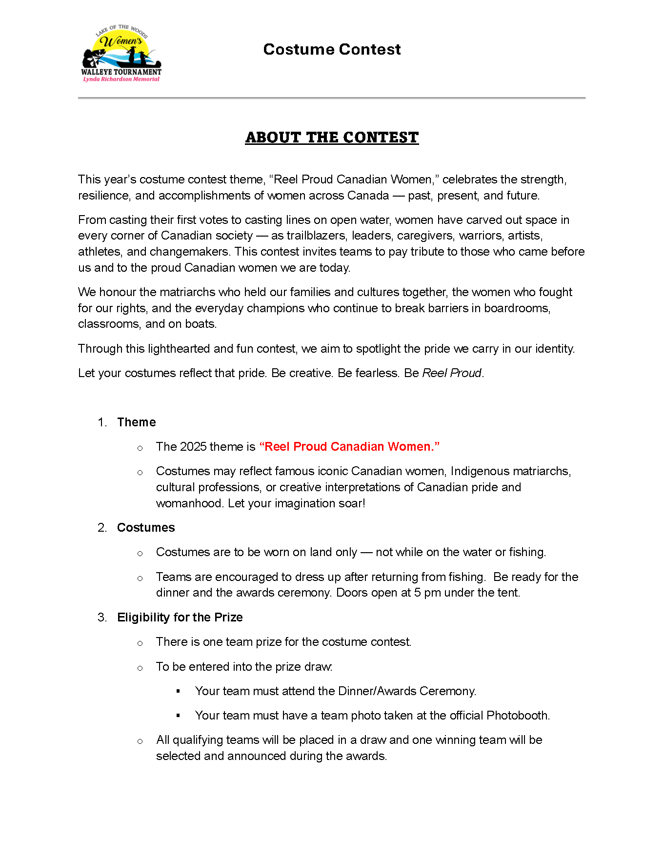 COSTUME CONTEST – Lake of The Woods Women's Walleye Tournament